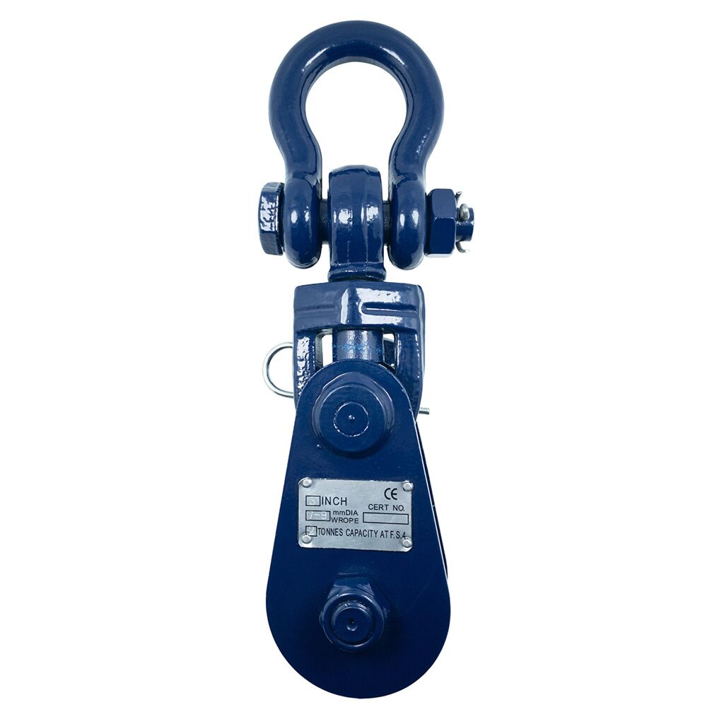 6" x 4ton steel wire rope snatch block with shackle head